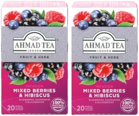 Ahmad Tea Mixed Berries & Hibiscus Black Tea 20 Foil Tea Bags (Pack of ...