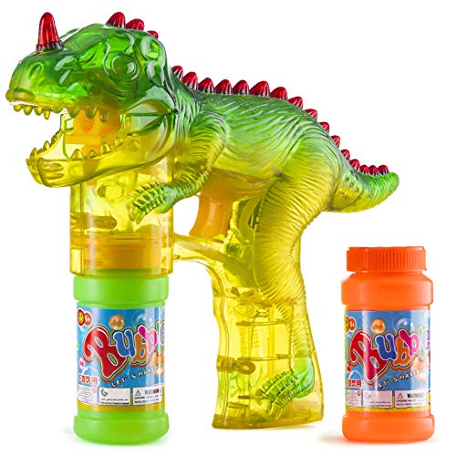 Prextex Dinosaur Bubble Gun Shooter Light Up Bubbles Blower with LED ...