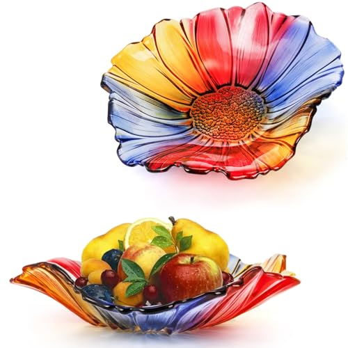 Dicunoy 1 Pack Glass Fruit Bowls, 10" Colorful Vegetable Fruit Plate ...
