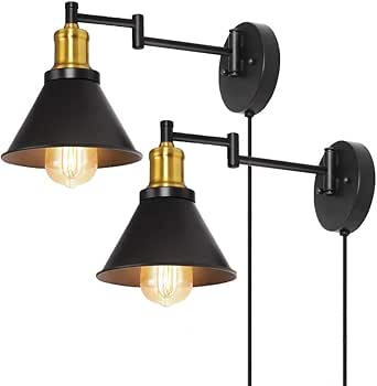 Amazon.com: HAITRAL Wall Lamps 2 Pack-Swing Arm Wall Lamps with Brass ...