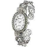 Amazon.com: Geneva Platinum Marcasite Oval Face Women's Watch: Watches