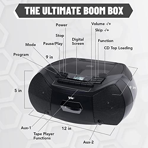 Tyler Portable Boombox CD Player and Cassette Player Combo AM/FM Radio ...