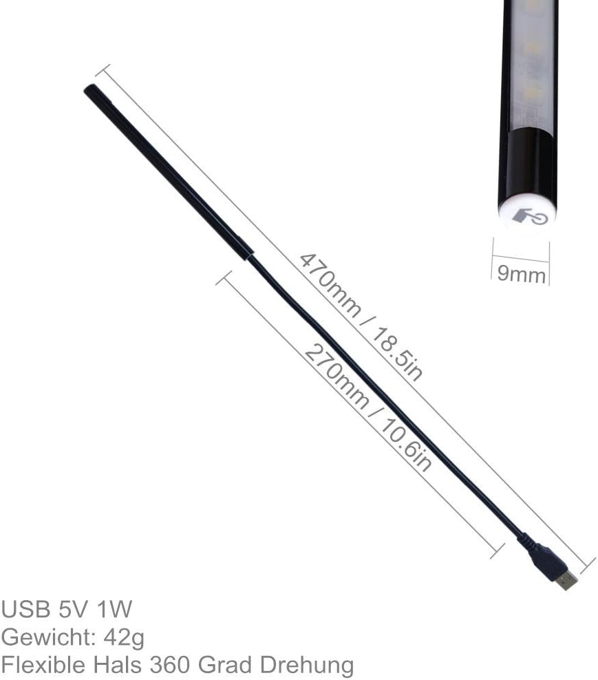 DZYDZR Keyboard Light Laptop Lamp USB LED 5V 1W 10 LED Long Gooseneck Touch Dimmer Lamp (Black ...