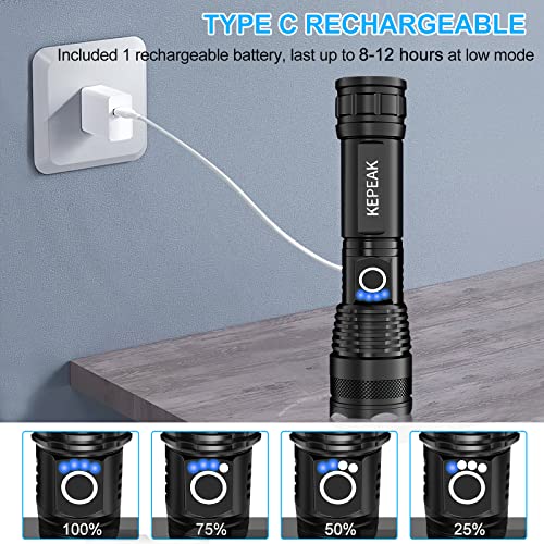 KEPEAK Flashlight, Rechargeable 5000 High Lumen Tactical Handheld ...