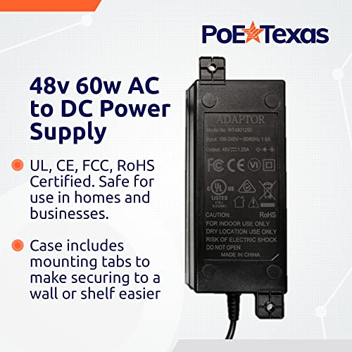 PoE Texas 48v Power Supply - 48 Volt 60 Watt AC to DC Power Supply for ...