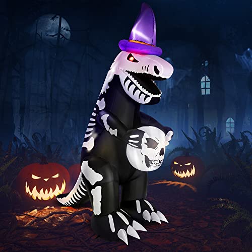 VIVOHOME 8ft Height Halloween Inflatable Lighted Skeleton Dinosaur with ...