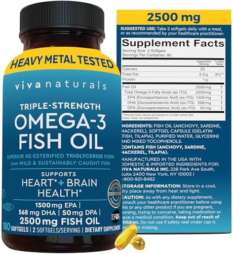 Viva Naturals Omega 3 Fish Oil Supplement, 180 Capsules (1400mg of Epa ...