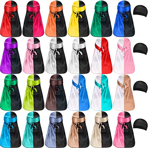 28 Pcs Silky Durags Set Includes 24 Satin Durag for Men Women Long Tail ...