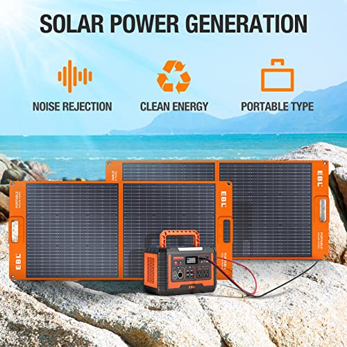 EBL Portable Power Station, Solar Generator 1000W and 2X 100W Portable Solar Panel with 2 x AC ...