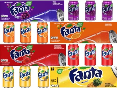 Fanta Fruit Flavored Soft Drink - Pineapple, Orange, Strawberry, and Grape Flavors - Bundled by ...