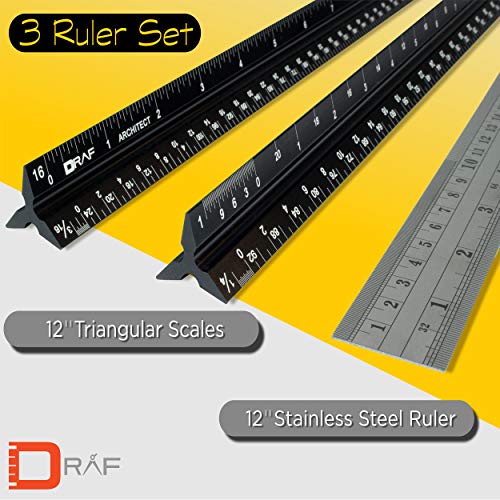 DRAF 12-Inch Architectural Scale Imperial Ruler Set - Laser-Etched ...
