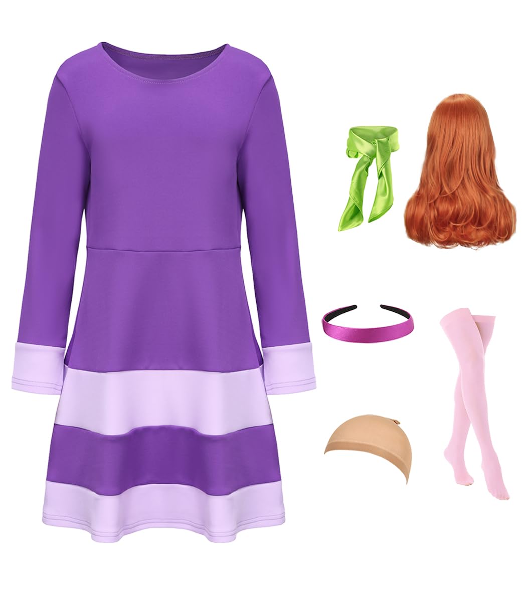 Halloween Daphne Costume for Kids Girls Long Sleeve Purple Dress ...