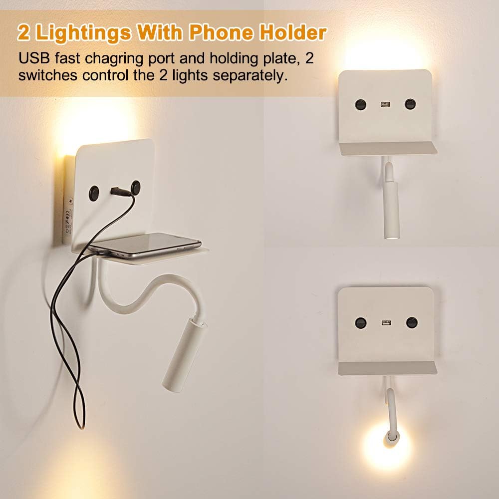USB Wall light Adjustable Gooseneck Led Lamp 12W Aluminum Shelf ...