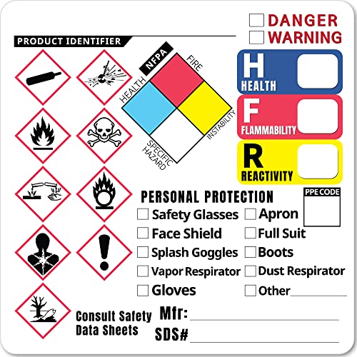 100pcs, 2-1/2" x 2-1/2", Optimized GHS Labels Hazardous Chemical Safety ...