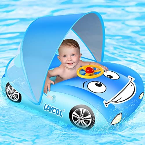 LAYCOL Baby Pool Float with UPF50+ Adjustable Canopy，Car Shaped Baby ...