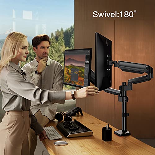 HUANUO Dual Monitor Arm Stand, Gas Spring Monitor Mount Riser with C ...