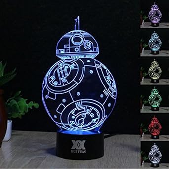 Huiyuan 3d Lamp Star War Fuwa Force Awaken Bb-8 Night 7 Color Change ...