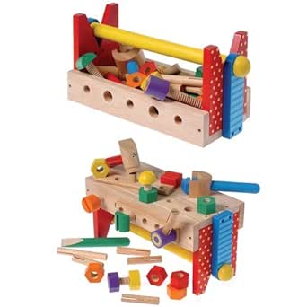 Amazon.com: Constructive Playthings 31 Piece 2 in 1 Wooden Workshop ...