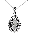 Amazon.com: Sterling Silver Katja Resin Cameo Synthetic Pearls Necklace ...