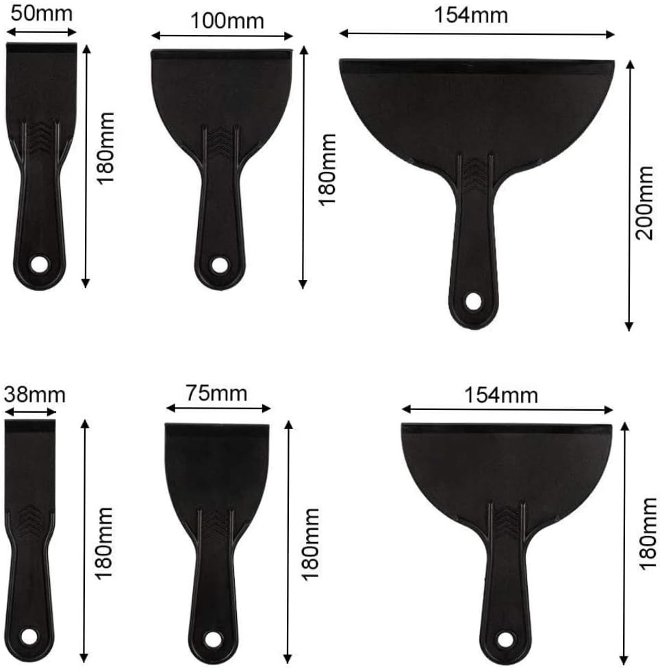9 Pieces Black Paint Scrapers Tool Kit Plastic 6 Sizes Putty Knife Set for Spackling, Patching ...