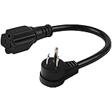 Right Angle (Down Angle) 15 Amp to 20 Amp Plug Adapter Cable UL Listed 14AWG (1Foot) NEMA 5-15P ...