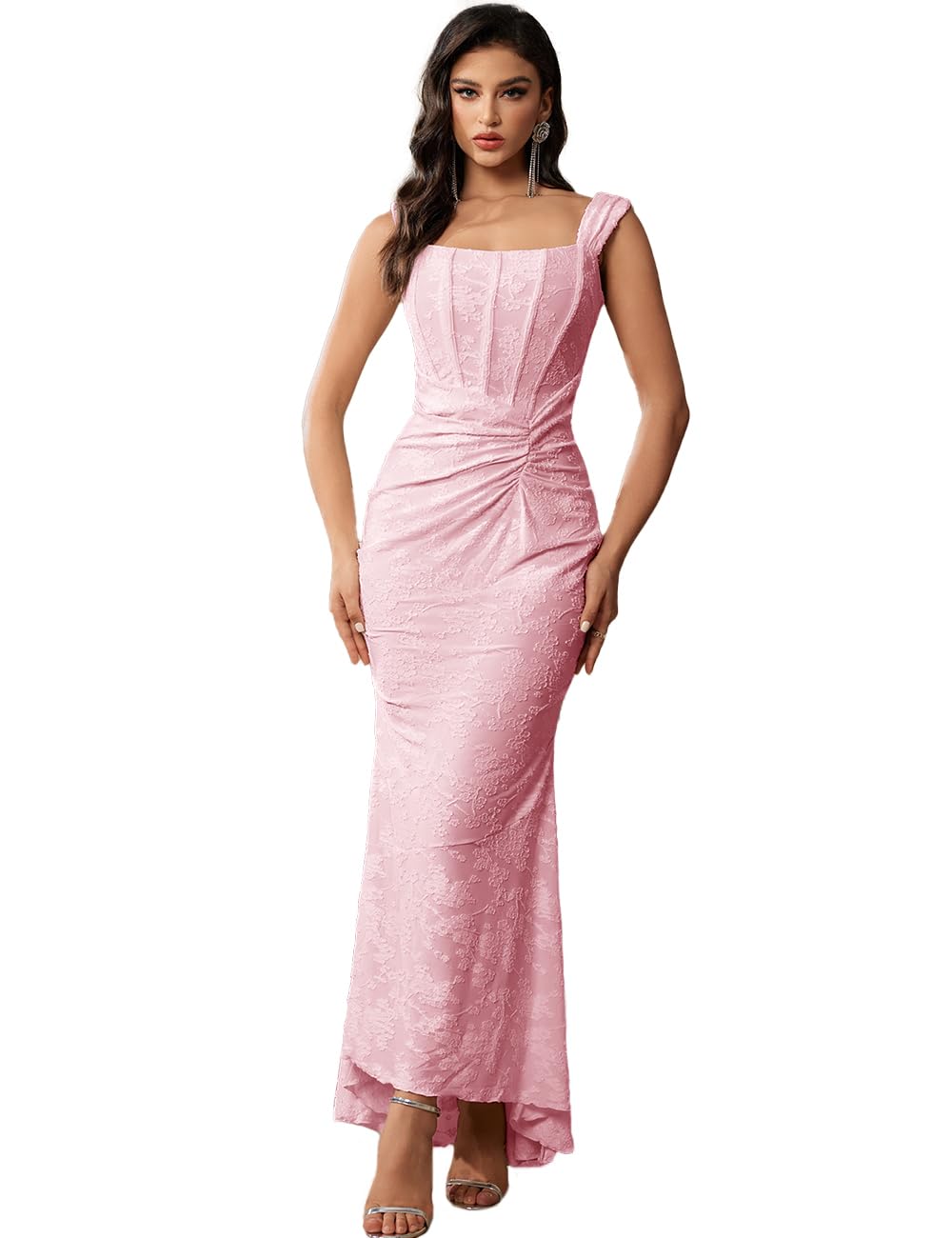 Elegant Lace Bodycon Fishtail Dress Wedding Guest Fishbone Shoulder ...