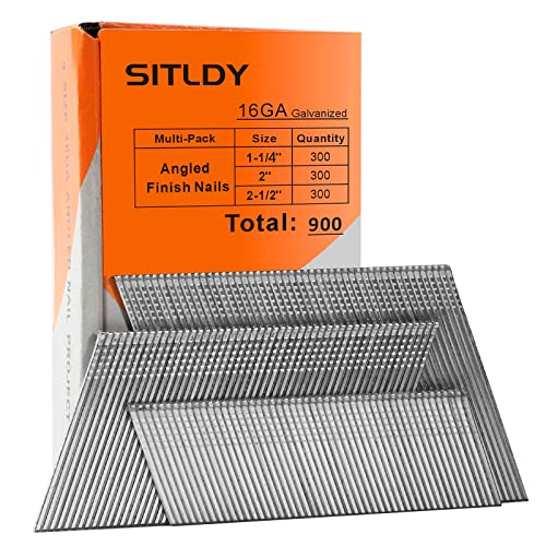 SITLDY 16 Gauge Angled Finish Nails, 20-Degree, 900-Pack (1-1/4", 2", 2 ...