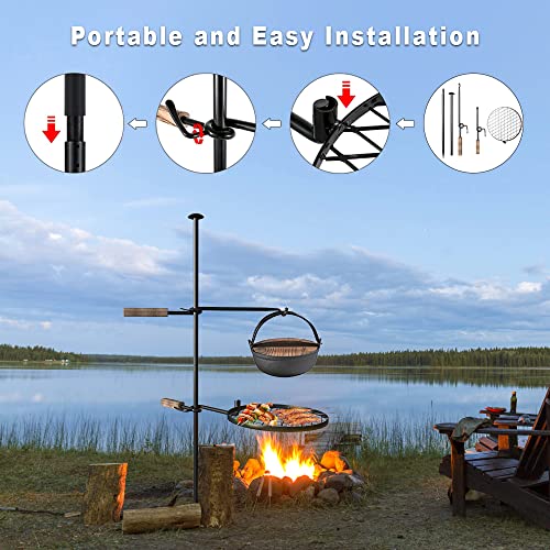 ZeroPone Adjustable Swivel Campfire Grill,2 in1 Black Fire Pit Grill ...
