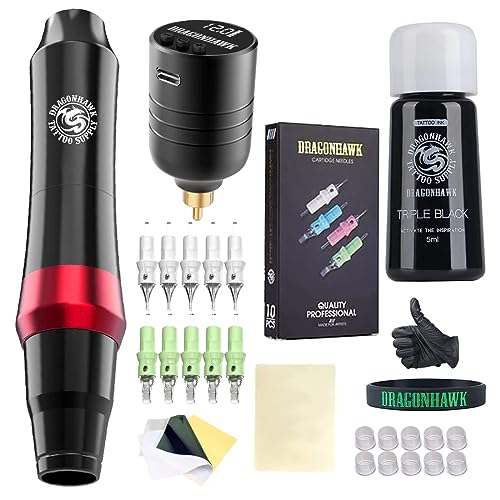 Dragonhawk S4 Wireless Tattoo Pen Kit, Complete Tattoo Machine Gun Kit ...