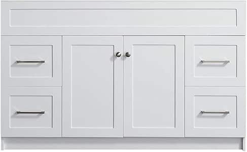 ARIEL 54" Inch Vanity Base Cabinet in White with 2 Soft Closing Doors ...