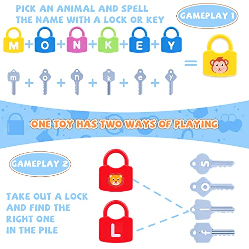 AXEARTE Montessori Educational Toys -Alphabet Learning Locks and Keys ...