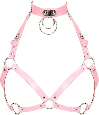 Pink Leather Harness Cage Bra with O Ring Fetish Adjustable Cosplay ...