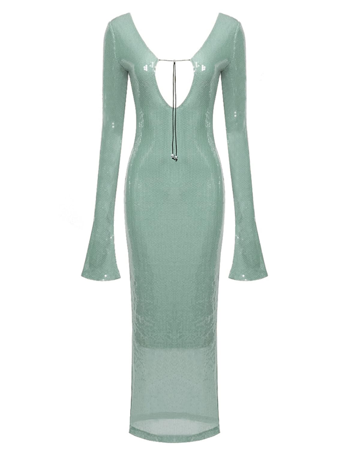 meilun Deep V Dress with Drawstring Long Sleeve Sequin Dress for Women ...