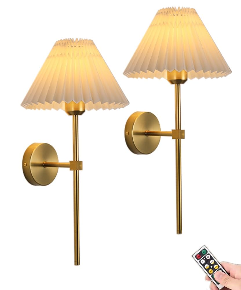 Battery Operated Wall Sconces Gold Set of Two with Remote,Rechargeable ...