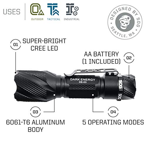 SOG Flashlights LED Tactical Flashlight – Dark Energy 120A Compact ...