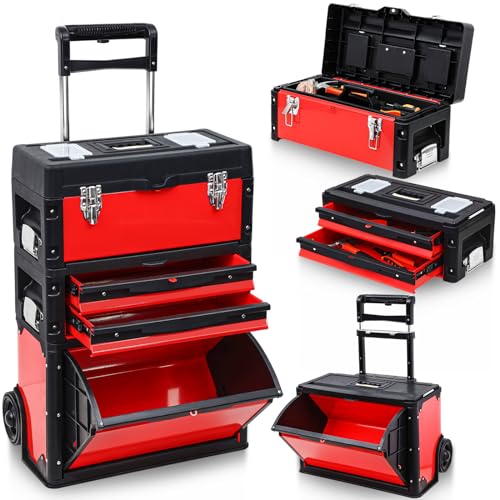 Beeveer Stackable Rolling Tool Box Portable Metal Tool Chest with ...