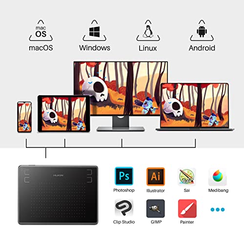 Huion HS64 Digital Graphics Tablets OSU! Drawing Tablet with 8192 Battery-Free Stylus and 4 ...