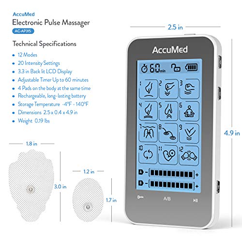AccuMed TENS Unit Muscle Stimulator & Electronic Pulse Massager with 2 ...