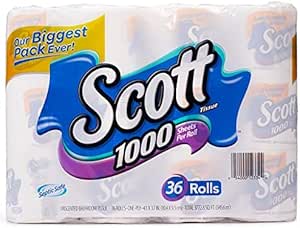 Amazon.com: Scott 1000 Sheets Per Roll Toilet Paper,36 Rolls Bath Tissue : Health & Household