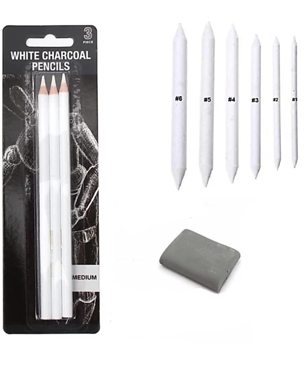 Pehrovin Ventures Shading Kit with White Charcoal Pencils (Set of 3 ...