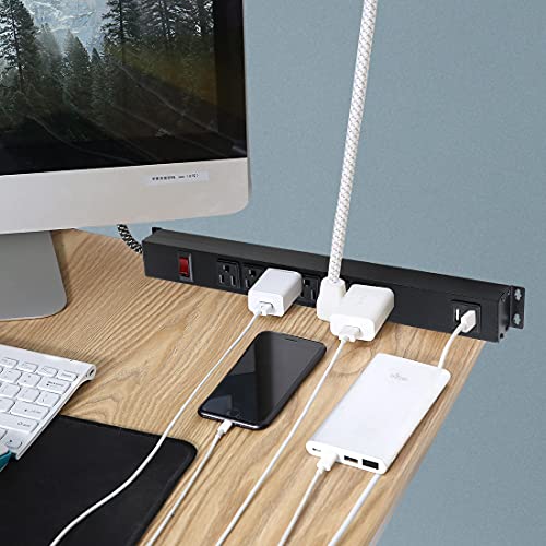 Metal Power Strip USB Ports Wall Mount Surge Protector with Long ...