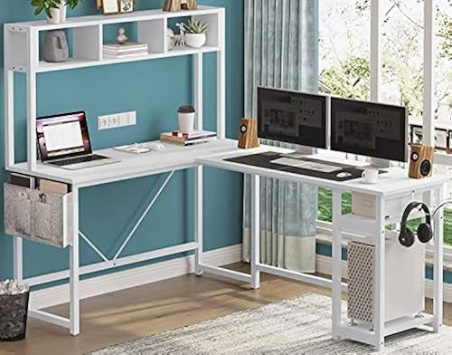 SEDETA L Shaped Desk with Hutch Storage Shelves and Headphone Hook ...