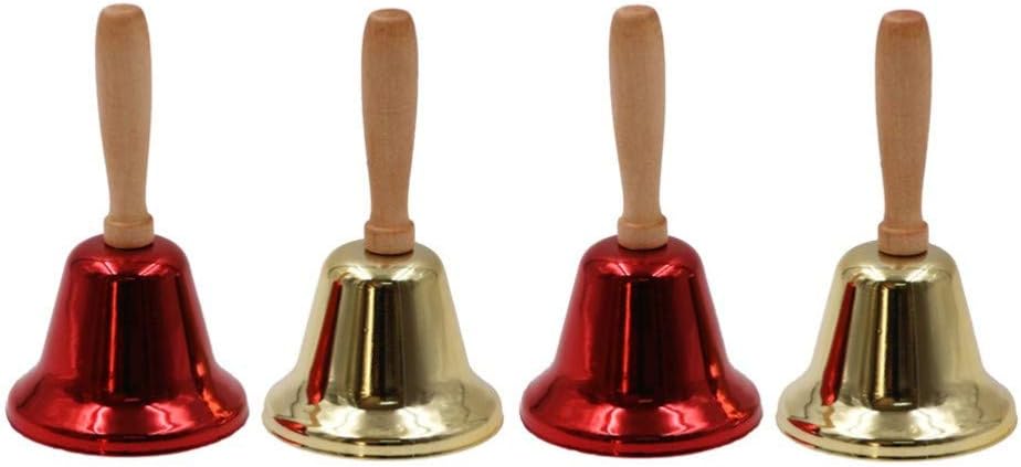 PRETYZOOM 4pcs Christmas Hand Bell Metal Hand Call Bell with Wood ...