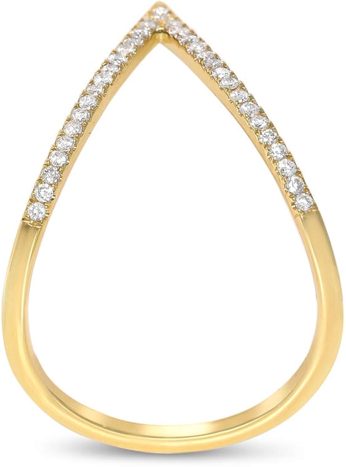 18K Yellow Gold and Diamonds V Ring- Size 12: Amazon.co.uk: Jewellery