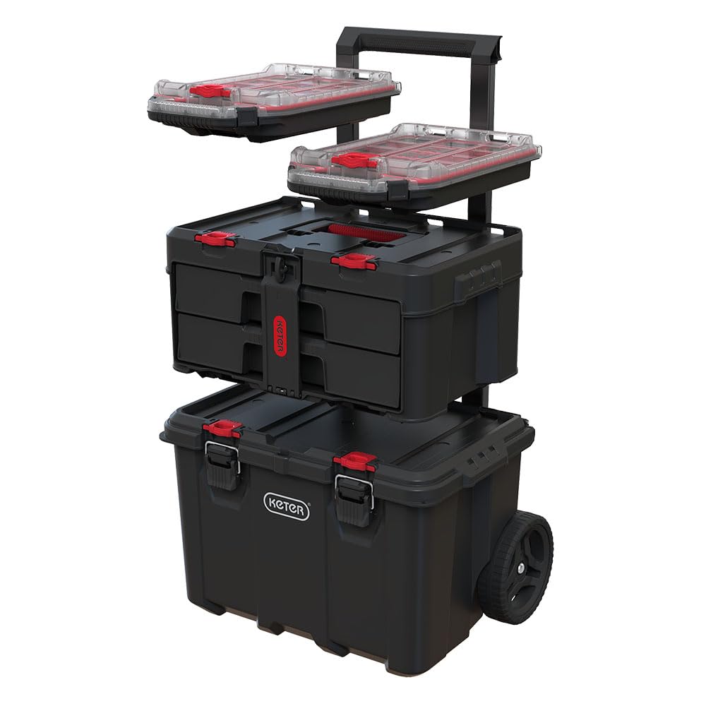 Keter Stack-n-Roll Modular Tools Organizer for Garage Storage and DIY ...