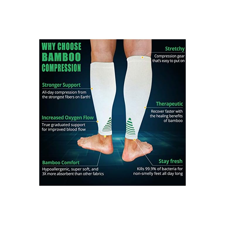 BAMS Bamboo Leg & Calf Compression Sleeve for Men & Women- Shin Splints ...