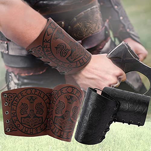 HiiFeuer Viking Arm Bracer Embossed Fenrir Mjolnir Faux Leather Arm ...