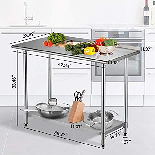 48x24 in Stainless Steel Prep Table NSF Commercial Work Table Food ...