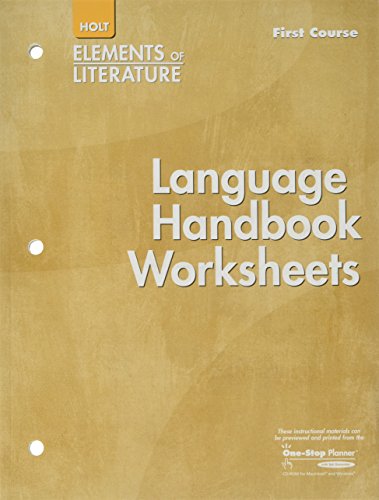 Elements of Literature: Language Handbook Worksheets Grade 7 First ...