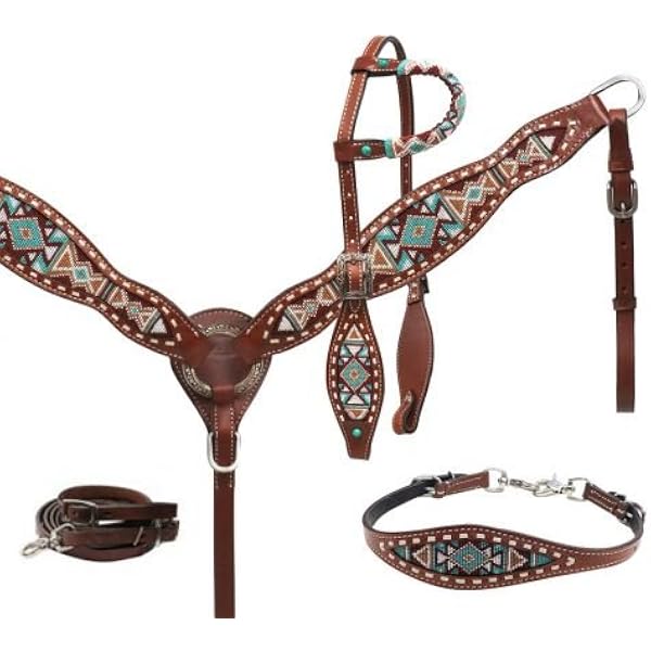 Headstall For Horses Western Showman Black & Turquoise Beaded Southwest ...